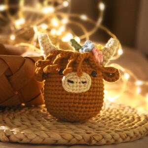 Crochet Kit for Beginners: Highland Cow Crochet Kit, Starter Crochet Kit, Include Easy Knitting Soft Yarn, Step-by-Step Video Tutorial, Hook, Birthday Gift for Adults and Kids(30%+ Yarn)