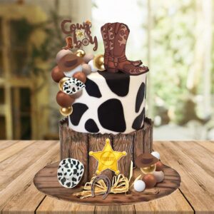 28 Pcs Cowboy Cake Decorations Cowboy Hat Boot Horseshoe Sheriff Badge Ball Cake Toppers Western Cowboy Birthday Baby Shower for Western Theme Party Favors Supplies