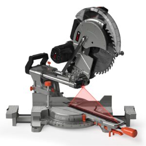 dwt sliding miter saw, 12-inch compound miter saw with double bevel cutting(-45°/0°/+45°)/laser guide/9 positive stops/3800rpm, 15amp miter saw with extension table, 4.2x13in cutting capacity-hm1247a