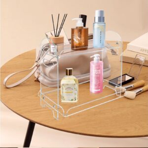 Beitiny Bathroom Counter Organizer, 2-Tier Corner Shelf, Acrylic Bathroom Storage Organizer Countertop Rack for Kitchen Spice Vanity Cosmetic Perfume Skincare, Clear