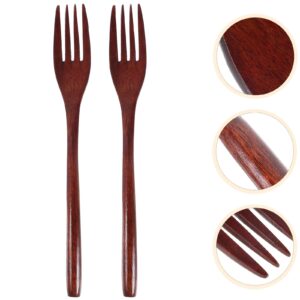 EXCEART 2 Pcs Wooden Forks Japanese Wood Dinner Forks Fruit Salad Forks Handmade Kitchen Utensil for Cooking Stirring Eating