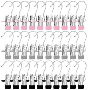 boot hangers for closet 30 pack, boot clips for hanging, laundry hooks hanging clips clothes pins, space-saving clothespin hat pants towel storage hanging for home and travel (black+gray +pink)