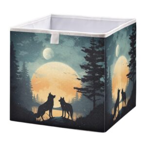 flradish wolf collapsible fabric storage baskets rectangular bins with handle for organization shelves,offices,toys,15.8x10.6x7 inches