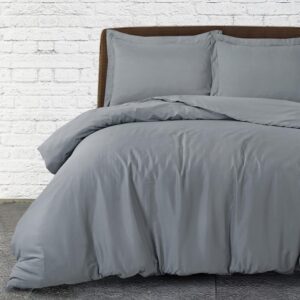 serenesleep grey duvet cover set full size - soft brushed microfiber full size duvet cover 3pcs, includes 1 duvet cover with 2 pillow sham lightweight, breathable, easy care (full, grey)