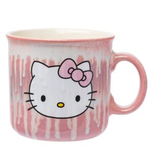 silver buffalo sanrio hello kitty pink bow reactive glaze ceramic camper mug, 20 ounces