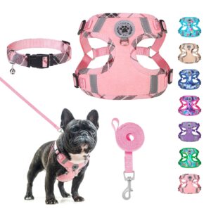 beautyzoo step in dog harness collar and leash set for small medium large dogs, no pull no choke puppy harness, soft mesh reflective pet padded vest adjustable for doggie girl or boy,french bulldog