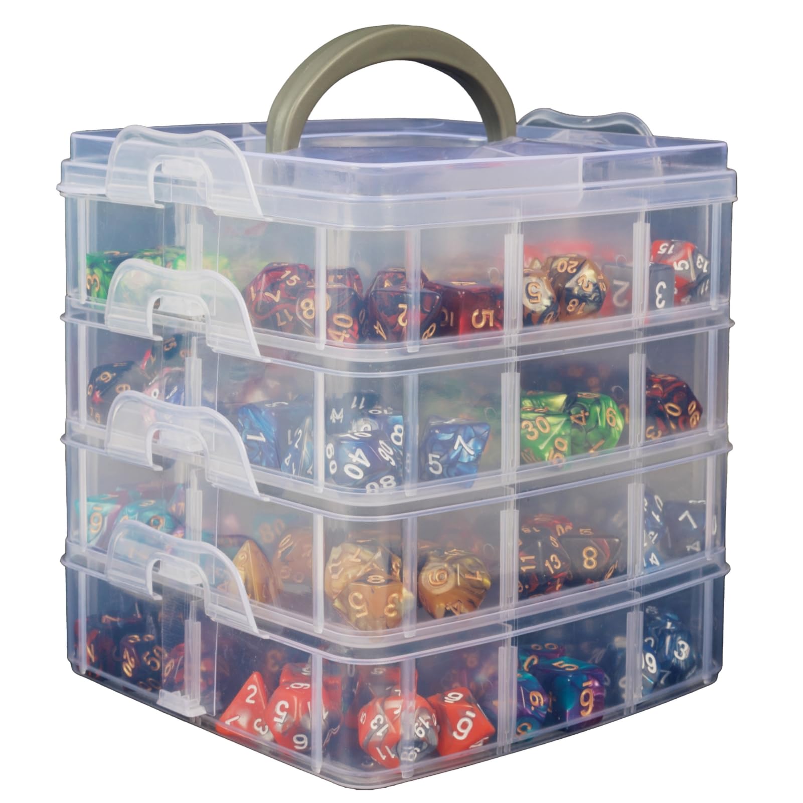 PUGED DND Dice Storage Box with Removable Dividers Polyhedral Dice Plastic Organizer Holding Up To 1200 Dices Craft Bead Compartment Container for Sewing, Jewelry, Art, DIY