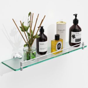 kocok glass shelves for bathroom,20-inches brushed nickel floating glass shelves stainless steel tempered glass bathroom shelves for wall mount modern accessories