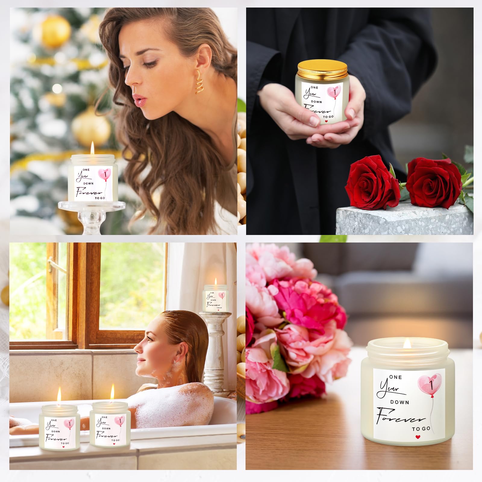 MTLEE 1 Year, 1st, One Year, First Anniversary Candle Gift for Him Her Valentine's Day Couple Happy Anniversary Present Lavender Scented Candle for Wedding Boyfriend Girlfriend Husband Wife