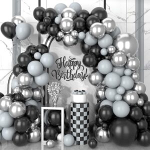 black and silver balloon arch kit, 102pcs metallic silver and black balloon garland kit black gray party balloons grey silver latex balloons for birthday party baby shower wedding bridal shower