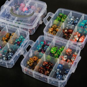 PUGED DND Dice Storage Box with Removable Dividers Polyhedral Dice Plastic Organizer Holding Up To 1200 Dices Craft Bead Compartment Container for Sewing, Jewelry, Art, DIY