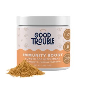 dog immunity boost powder by good trouble pets - immunity & allergy supplement with turkey tail mushroom powder for dogs and puppies, critical immune defense for small and large breeds (1.9 oz, beef)