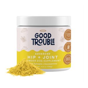 dog advanced hip and joint powder by good trouble pets - joint supplement for dogs with vitamins, supports healthy joints and prevents arthritis in dogs, puppy vitamins and supplements (4.8 oz, beef)