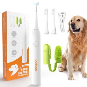 loobani dog teeth cleaning kit, rechargeable sonic electric, white, includes tooth scraper, 2 replaceable heads, silicone finger toothbrush, usb cable