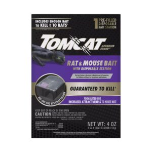 tomcat advanced brand rat & mouse bait with disposable station, indoor and outdoor use, 1 pre-filled ready-to-use station