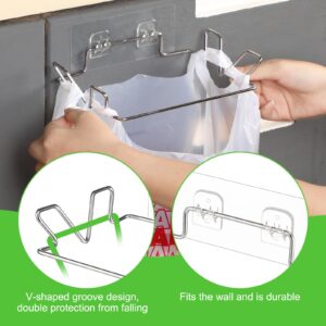 Tandefio 4 Pcs Trash Bag Holder for Kitchen Cabinet Door and Cupboards Stainless Steel Under Sink Bag Holder with Wall Sticker Base Portable Garbage Bag Holder for Plastic Bag Bathroom Camper Picnics