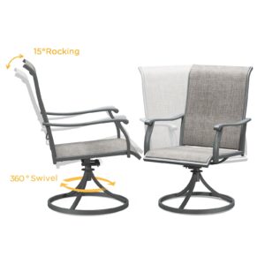 VICLLAX Patio Swivel Dining Chairs Set of 2, Outdoor Swivel Breathable Textilene Patio Chairs Lawn Chairs for Front Porch Backyard Deck, Dark Grey Frame