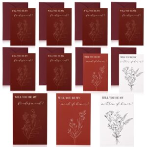 eaezerav bridal shower games will you be my bridesmaid cards with envelopes, 16 pcs bride to be cards for wedding party proposal (wine red)