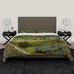 RIVINE Impressionism Style Duvet Cover Set 3 Pieces Spring Garden Ultra Soft Breathable Bedroom Bedding Set with 2 Pillow Shams 4 Ties Zipper King