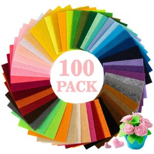 sukh 100pcs colored felt sheets - 4 x 4inches & 1mm thick non-woven fabric for diy craft fabric, cutting, sewing, shaping suitable for kindergarten toys, home decoration