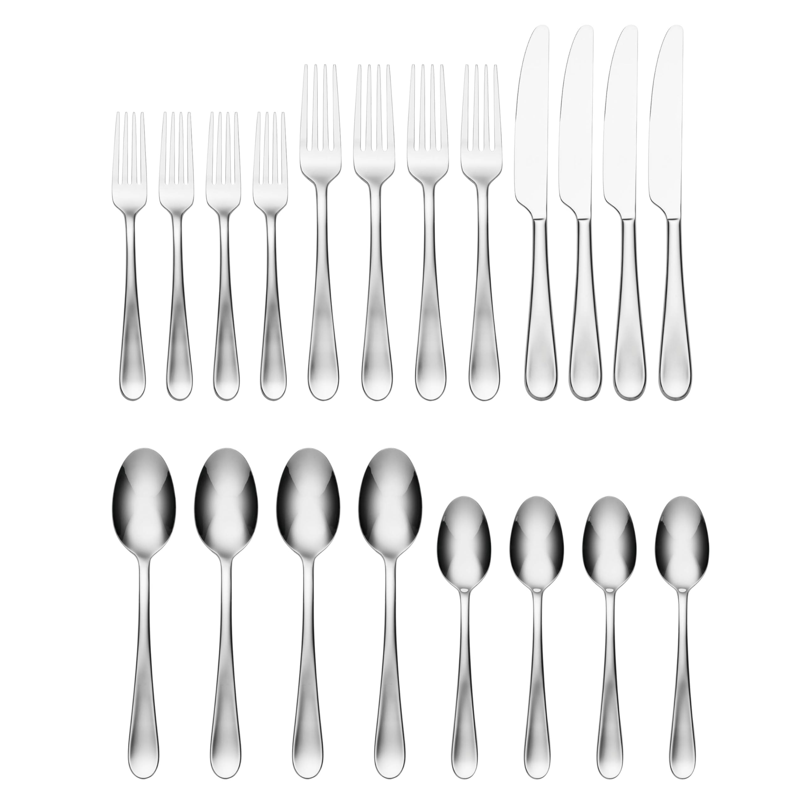 Oneida Grant Piece Everyday Flatware Set, 20 Count, Metallic