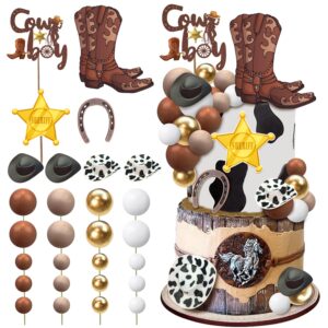 28 pcs cowboy cake decorations cowboy hat boot horseshoe sheriff badge ball cake toppers western cowboy birthday baby shower for western theme party favors supplies