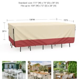 BROSYDA Patio Furniture Set Cover Waterproof, 600D Heavy Duty Lawn Patio Furniture Covers, Outdoor Sectional Sofa Cover Patio Table Chair Set Cover, 111" W×74" D×28" H, Beige & Orange