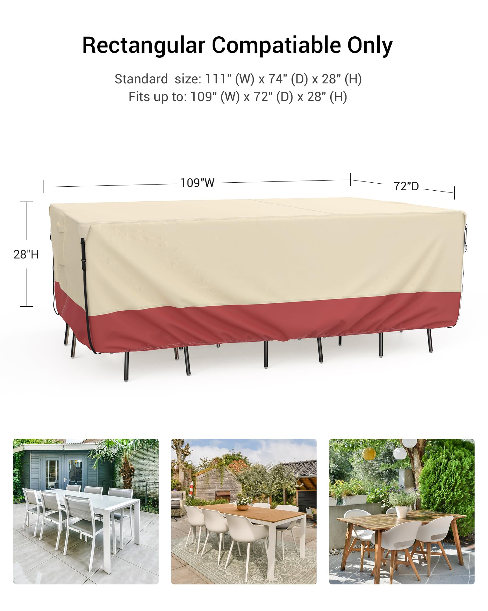 BROSYDA Patio Furniture Set Cover Waterproof, 600D Heavy Duty Lawn Patio Furniture Covers, Outdoor Sectional Sofa Cover Patio Table Chair Set Cover, 111" W×74" D×28" H, Beige & Orange