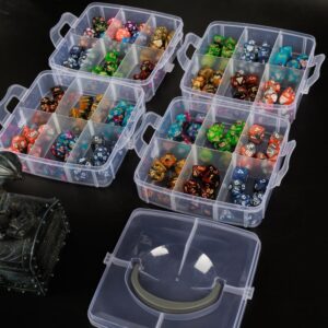 PUGED DND Dice Storage Box with Removable Dividers Polyhedral Dice Plastic Organizer Holding Up To 1200 Dices Craft Bead Compartment Container for Sewing, Jewelry, Art, DIY