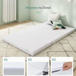 Novilla Folding Mattress Full Size, 4 Inch Responsive Comfort Foam Foldable Mattress Full with Breathable & Washable Cover, Pain Relief & Support, Portable Trifold Mattress Topper for Floor, Camping