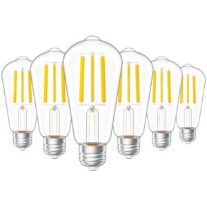 sunco 6 pack vintage led edison bulbs, 75w equivalent 13w, 1600 lm ultra brightness dimmable st58 filament, 3000k warm white, e26 medium base clear glass light bulbs