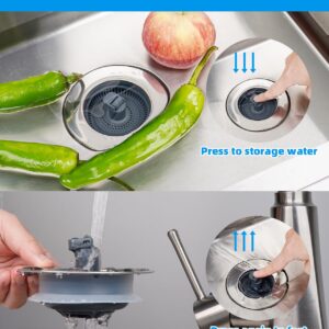 Hibbent 3 in 1 Kitchen Sink Drain Strainer and Stopper Combo, Chrome Stainless Steel Wraped Shell, Anti-Clogging Basket Strainer with Foldable Handle for US Standard 3-1/2" Drain