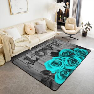 erosebridal turquoise grey carpet teal rose flowers area rugs 5x7 for bedside for girls men women valentine's day wedding living room rug gifts for couple lover,country rose floral indoor floor mat