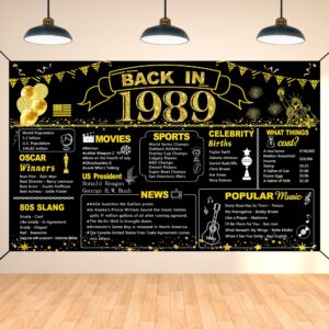 darunaxy 35th birthday black gold party decoration, back in 1989 banner 35 year old birthday party poster supplies vintage 1989 backdrop photography background for men & women 35th class reunion decor