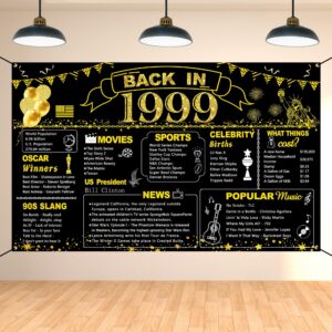 darunaxy 25th birthday black gold party decoration, back in 1999 banner 25 year old birthday party poster supplies vintage 1999 backdrop photography background for men & women 25th class reunion decor