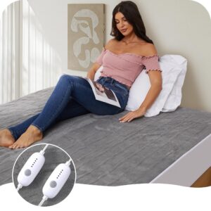 heated mattress pad queen size 60"x80", 5 heating levels dual control with 10 hours auto-off, warming bed, fast heating electric mattress pad, grey