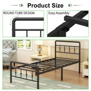 EMODA 16 Inch Twin XL Bed Frames with Headboard and Footboard, Heavy Duty XL Twin Metal Slats Support Mattress Foundation, No Box Spring Needed, Easy Assembly