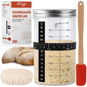 tyniaide 40oz/1200ml sourdough starter kit – extra thermometer strips and breathable covers included in sourdough starter jar – a perfect sourdough bread starter kit for beginners to expert