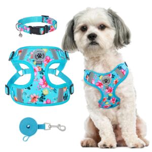 beautyzoo dog harness small sized, step in no pull dog harness collar and leash set, easy walking reflective vest for small dogs, adjustable soft mesh padded puppy harnesses pet accessories, blue s