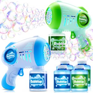 joyin 2 packs bubble guns with 4 bottles bubble solution, 10 holes light up automatic bubble machine gun for kids, adults, summer toys, easter basket stuffers, birthday gift, bubbles party favors