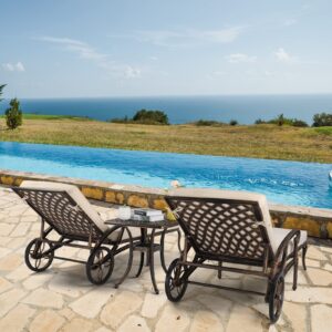 VINGLI Cast Aluminum Outdoor Chaise Lounge Chairs with Wheels, Patio Chaise Lounge with 3-Position Adjustable Backrest, Patio Lounge Chairs Set of 2 for Pool, Patio (2 PCS, Bronze, with Cushion)