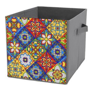 meikko mexican talavera colorful cube storage bins ethnic art theme 11 inch storage cubes foldable decorative fabric storage baskets for organizing home organizers with handles for shelves,closet