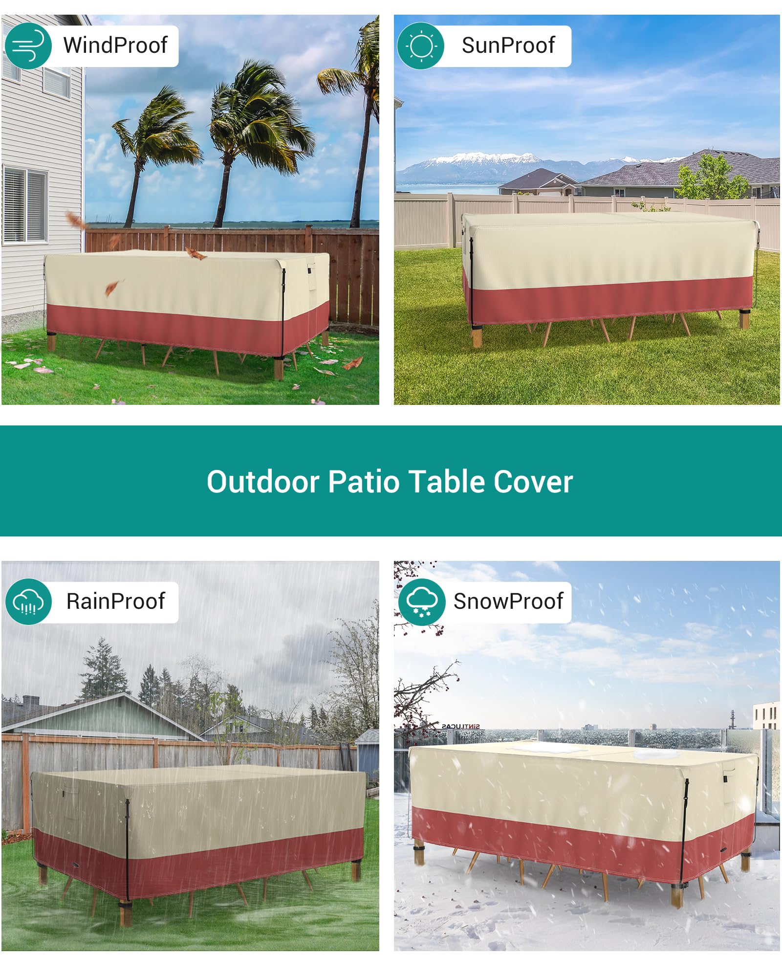 BROSYDA Patio Furniture Set Cover Waterproof, 600D Heavy Duty Lawn Patio Furniture Covers, Outdoor Sectional Sofa Cover Patio Table Chair Set Cover, 111" W×74" D×28" H, Beige & Orange