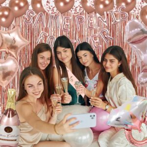 Vlipoeasn Rose Gold 55PCS Bachelorette Party Decorations - Same Pennis Forever Bachelorette Party Decoration Kit, Bride to Be Sash, Veil, Foil Curtains, Foil Balloons, Bridal Shower Party Supplies