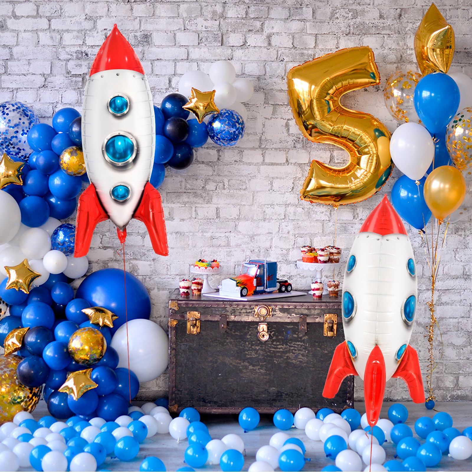 2 Pcs Large Rocket Balloons for Kids, 33 Inch Rocket Ship Balloons,Space Balloons Outer Space Foil Mylar Balloons for Kids Baby Shower Universe Space Theme Birthday Party Decorations (Redrocket Big)