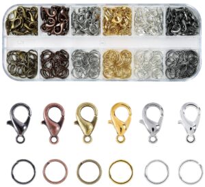 kopox lobster claw clasps and open jump rings set, 6 colors lobster clasps for jewelry making, keychains and bracelet