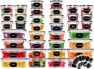 skroam 72 piece food storage containers set with airtight lids (36 containers & 36 lids), plastic leak-proof kitchen storage containers for pantry organizers and storage - meal prep, lunch containers