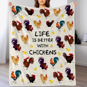 chicken blanket rooster flannel throw blanket 60"x50" fall blanket for adult and kids decorative blankets funny soft cozy blanket