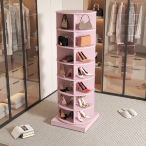 Maotifeys Rotating Shoe Rack Tower, 7-Tier Spinning Shoe Rack, Free Standing 360° Revolving Shoe Organizer Can Hold 28 Pairs of Shoes for Entryway Living Room Hallway (7-Tier, Pink)