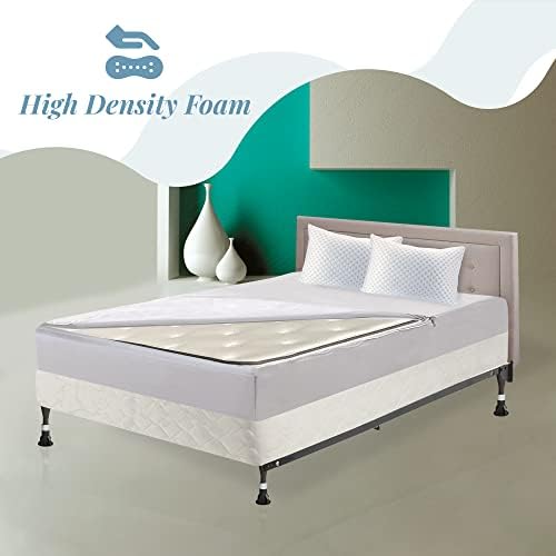 Nutan Pillow Top Mattress, Box Spring, Bed Frame, Bedbug Protector, and Pillow Set, Medium Firm Double Sided Mattresses Comfy Head Pillows, Waterproof Covering, Durable Support, Leg Support, Full XL